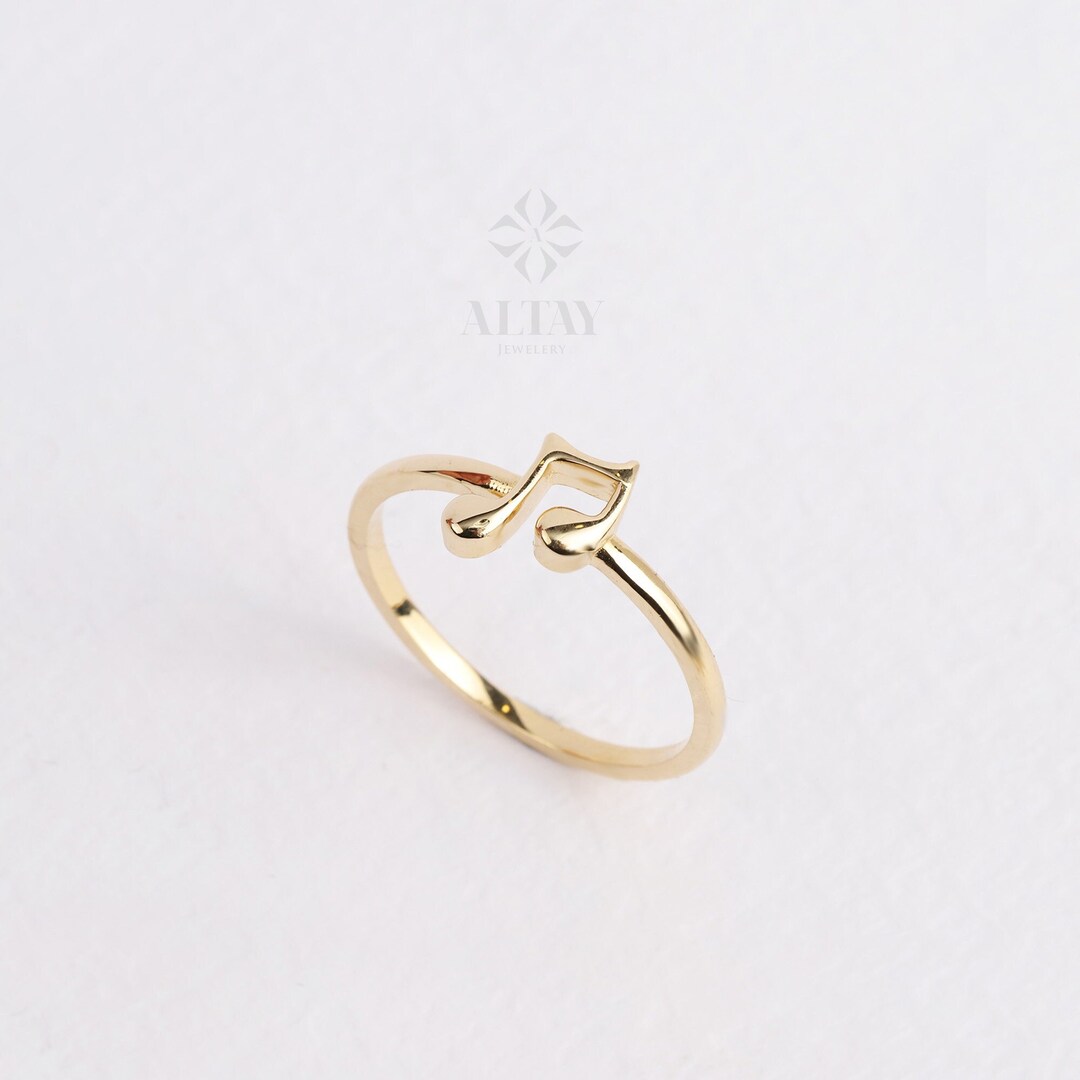 14K Gold Music Note Ring, Musicians Gold Ring, Musical Note Band Ring ...