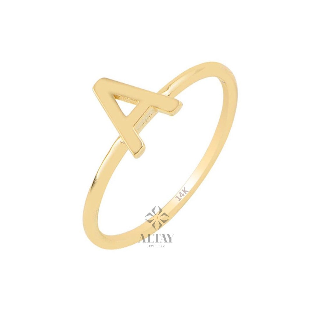 14K Gold Initial Ring, Alphabet Letter Ring, Personalized Initial ...