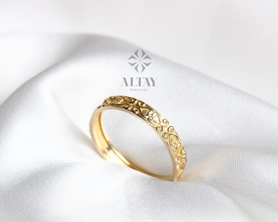 14K Gold Embossed Ring Vintage Style Gold Knuckle Stackable - Etsy