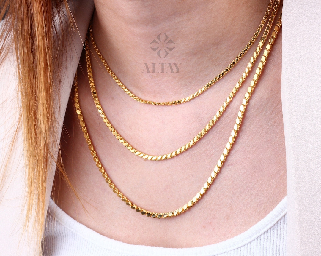 14K Solid Gold Mirror Chain, 2mm 3mm 4mm Fancy Necklace, Gift for Her ...