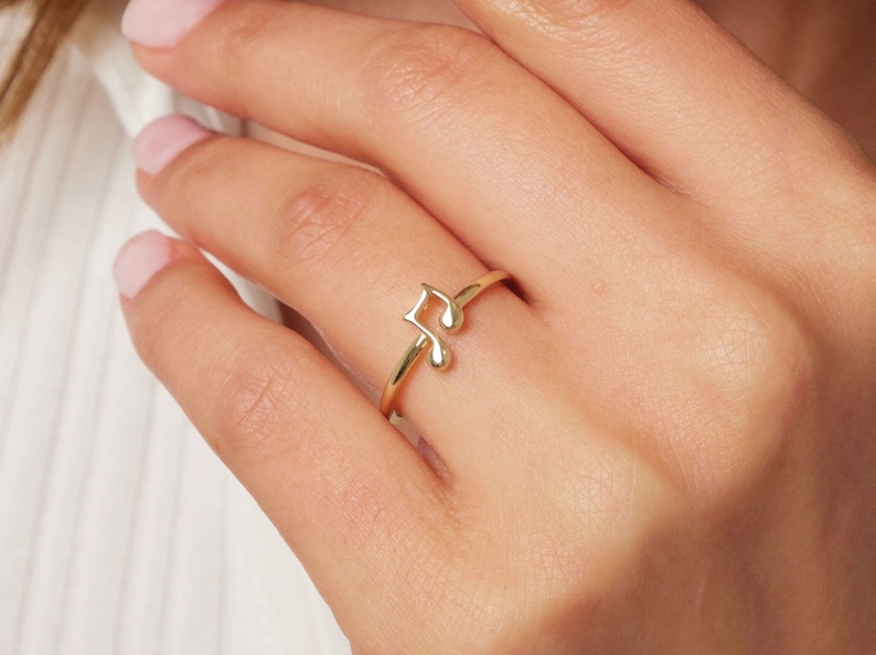 14K Gold Music Note Ring, Musical Note Gold Ring, Quaver Note Band Ring ...