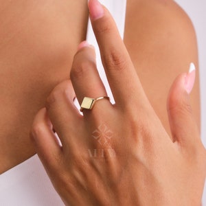 14K Gold Square Signet Ring, Rhombus Ring, Kite Signet Band Ring, Personalized Pinky Ring ...