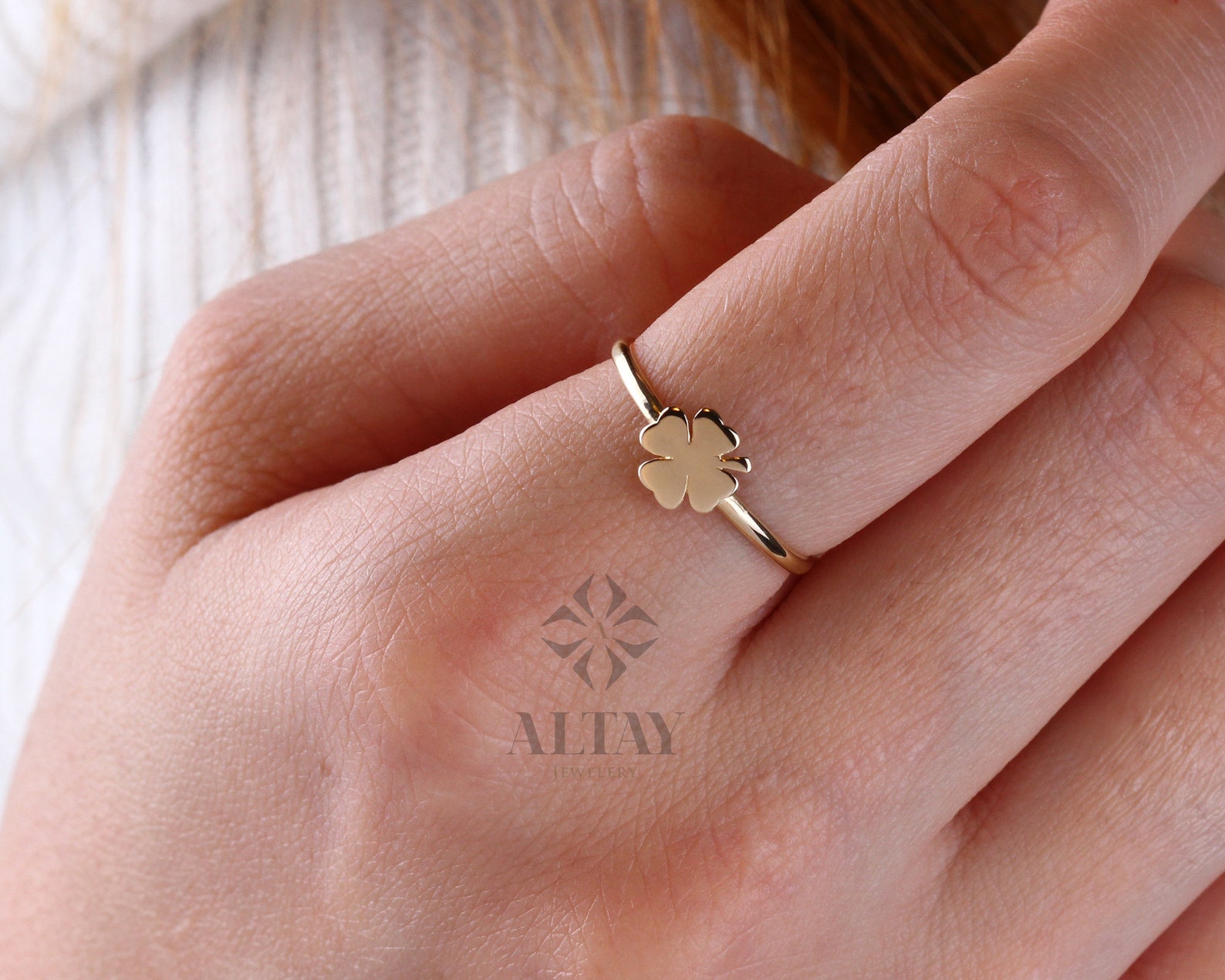 14K Gold Four Leaf Clover Ring, Dainty Good Luck Ring, Clover Lucky ...