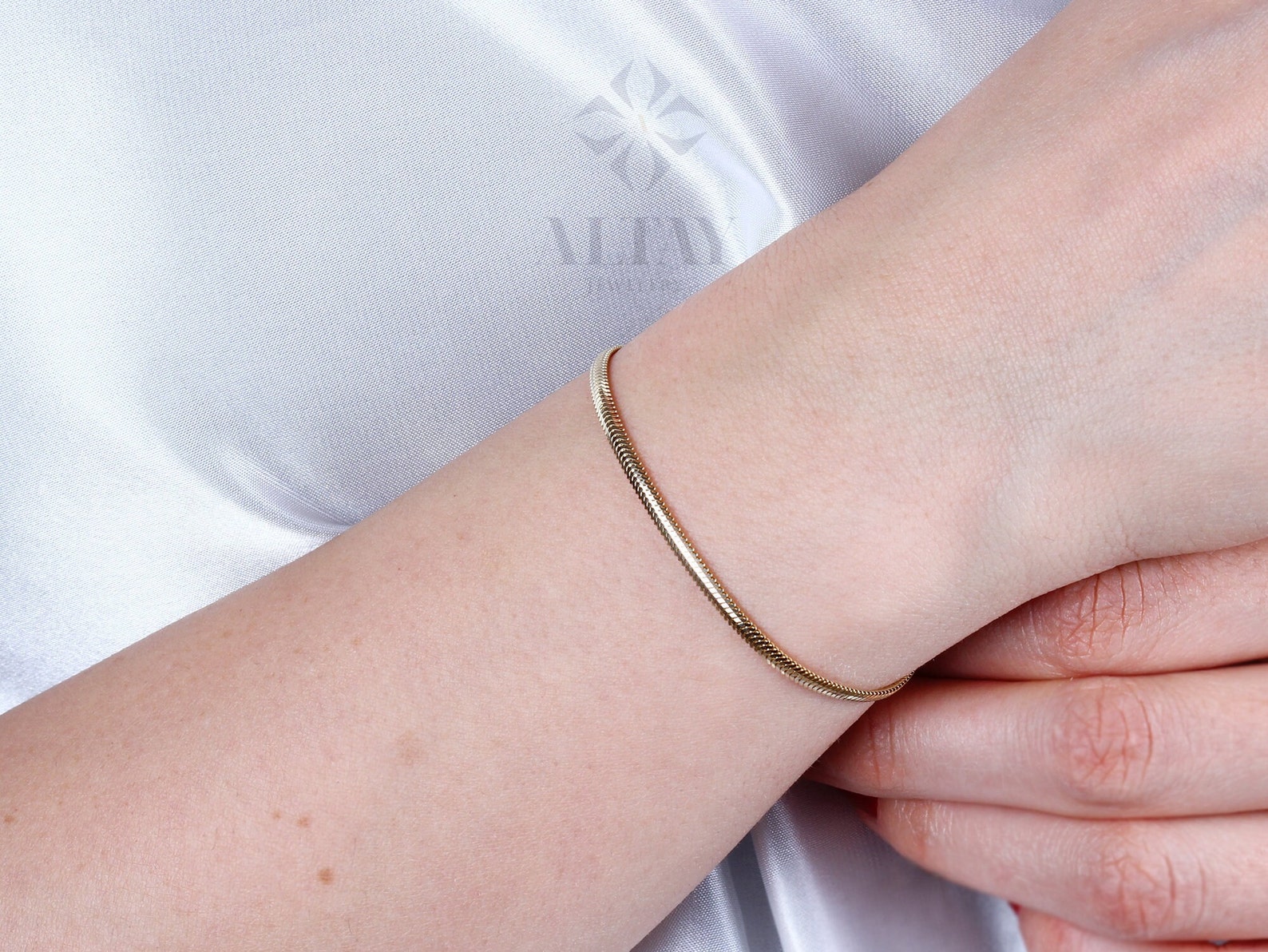 14K Gold Snake Chain Bracelet, 2.5mm Herringbone Bracelet, Snake Gold ...
