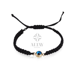 14K Gold Evil Eye String Bracelet, Adjustable Bracelet, Good Luck ...