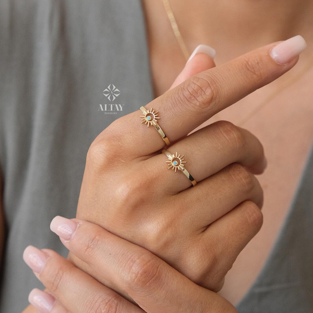 14K Gold Sunshine Ring, Full Sunburst Ring, Rising Sun Ring, Gold Crown ...