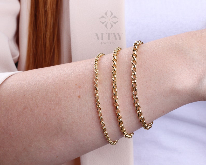 14K Gold Rolo Chain Bracelet 3mm 4mm 5mm Gold Link Belcher - Etsy