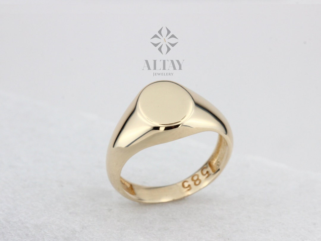 14K Gold Oval Signet Ring, Engraved Initial Ring, Personalized Old English Gold Signet Ring ...