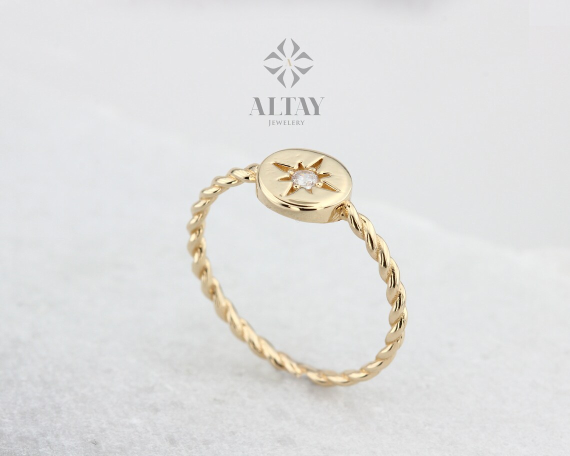 14k Gold Star Signet Ring Signet Star Ring Beaded Star | Etsy