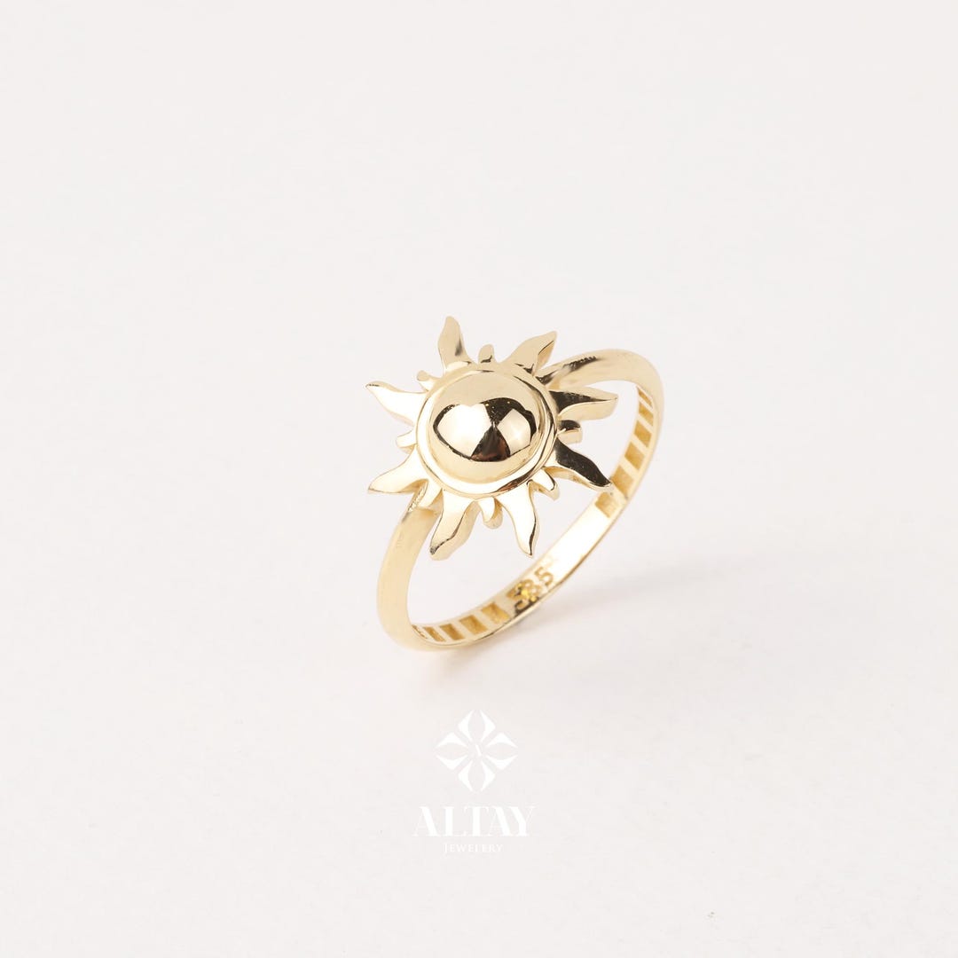 14K Gold Sun Ring, Full Sunburst Ring, Rising Sunshine Ring, Gold Crown ...