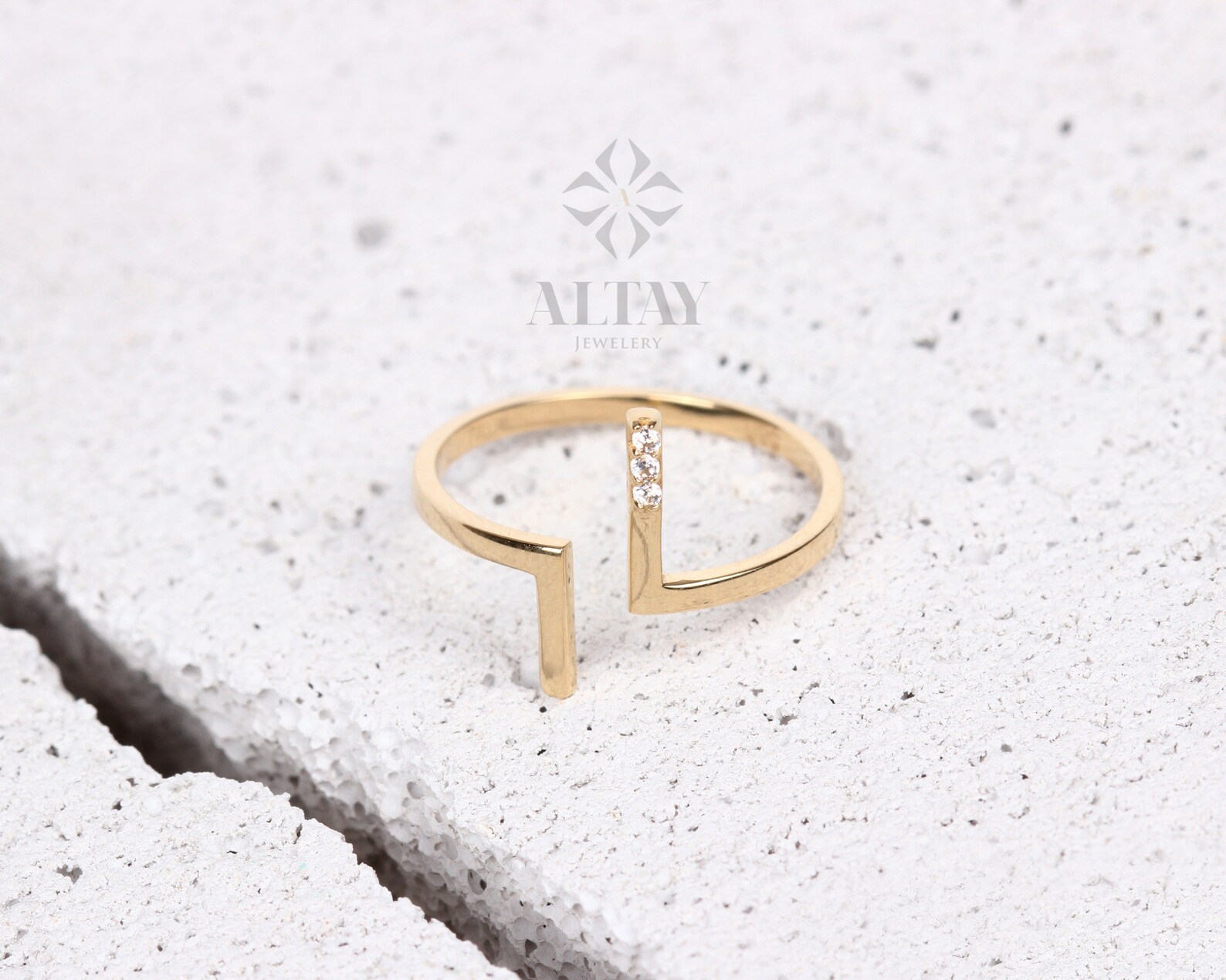 14K Gold T Bar Open Ring T Paralel Ring Statement Ring | Etsy