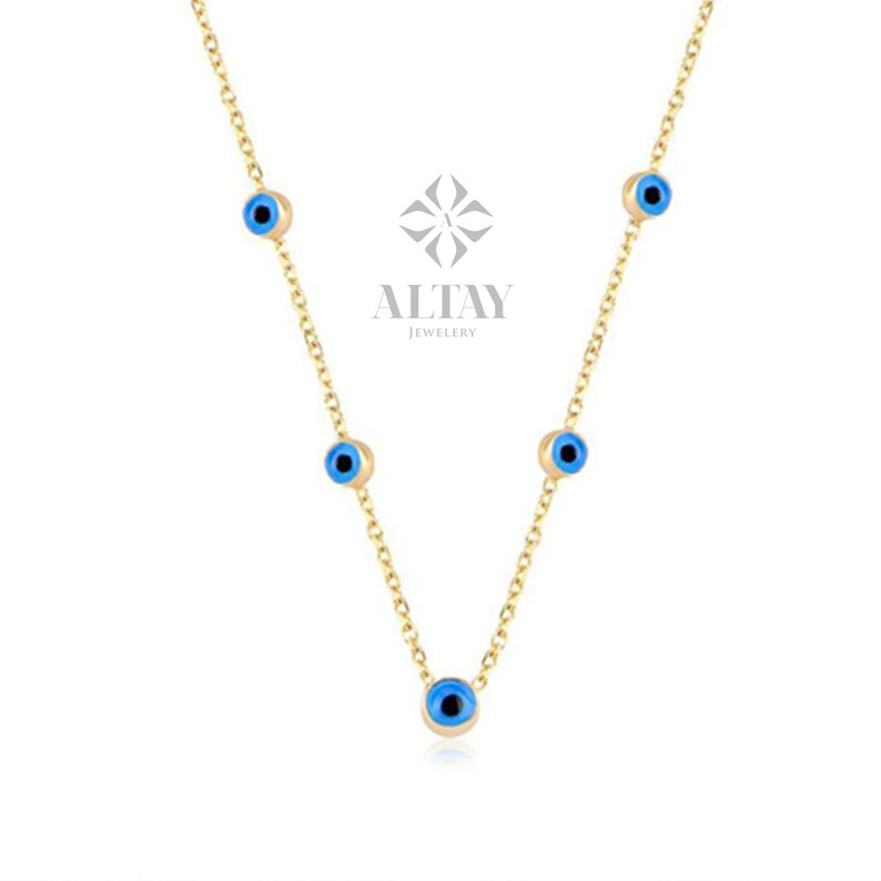 14K Gold Evil Eye Necklace, Gold Chain Choker, Evil Eye Charm Necklace ...