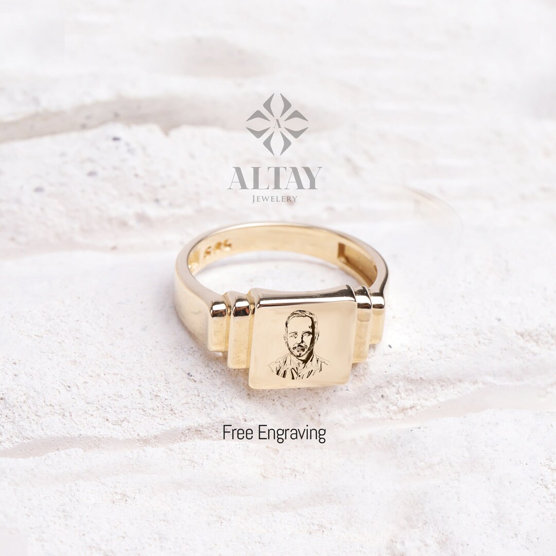14K Gold Square Signet Ring Personalized Signet Ring - Etsy