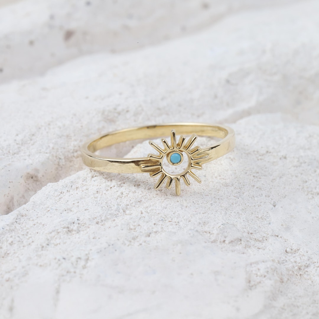 14K Gold Sunshine Ring, Full Sunburst Ring, Rising Sun Ring, Gold Crown ...