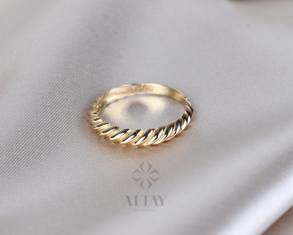 14K Solid Gold Croissant Ring Twist Dome Ring Gold Chunky - Etsy