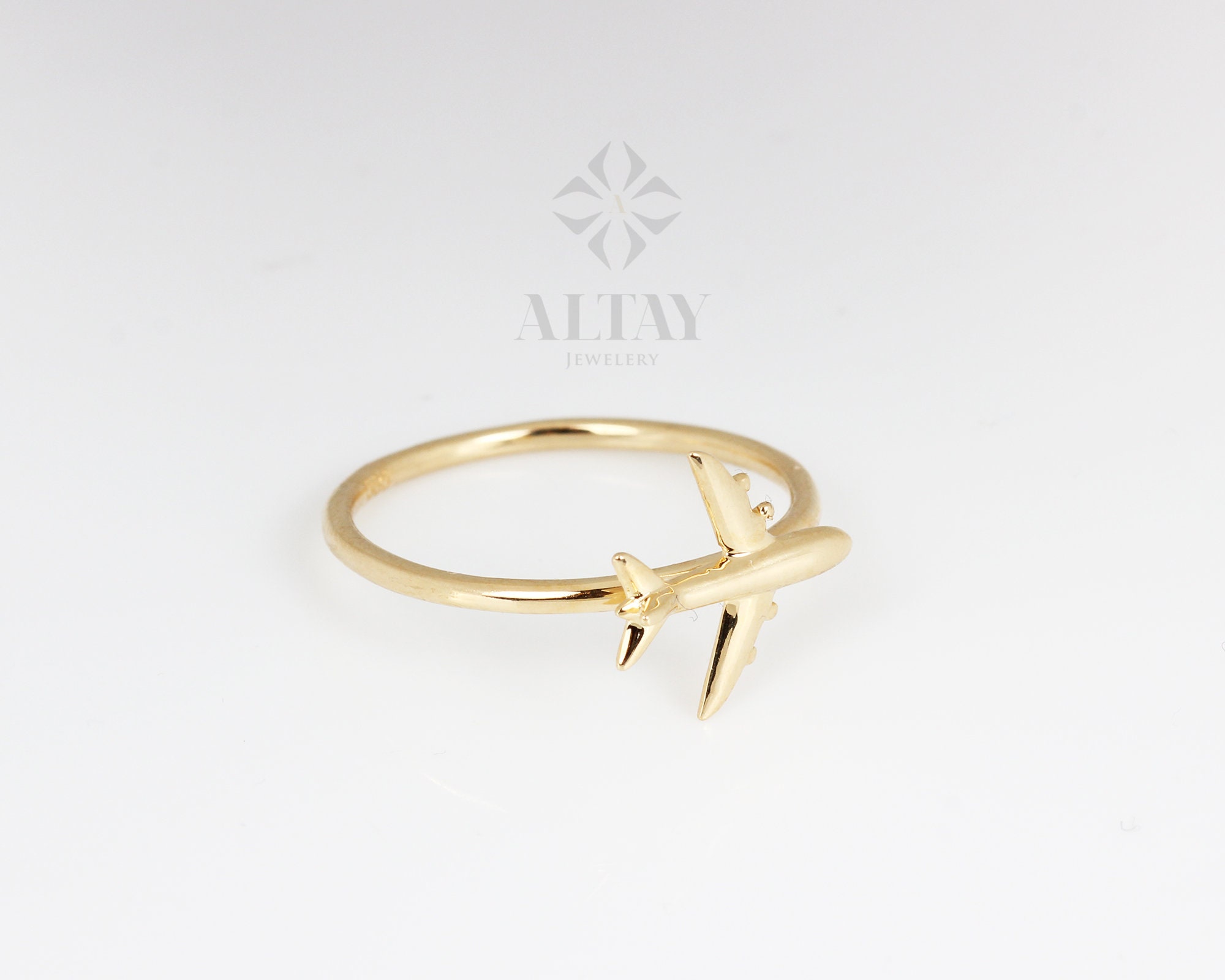 14K Solid Gold Airplane Ring, Aviation Gifts, Plane Gold Ring, Female ...