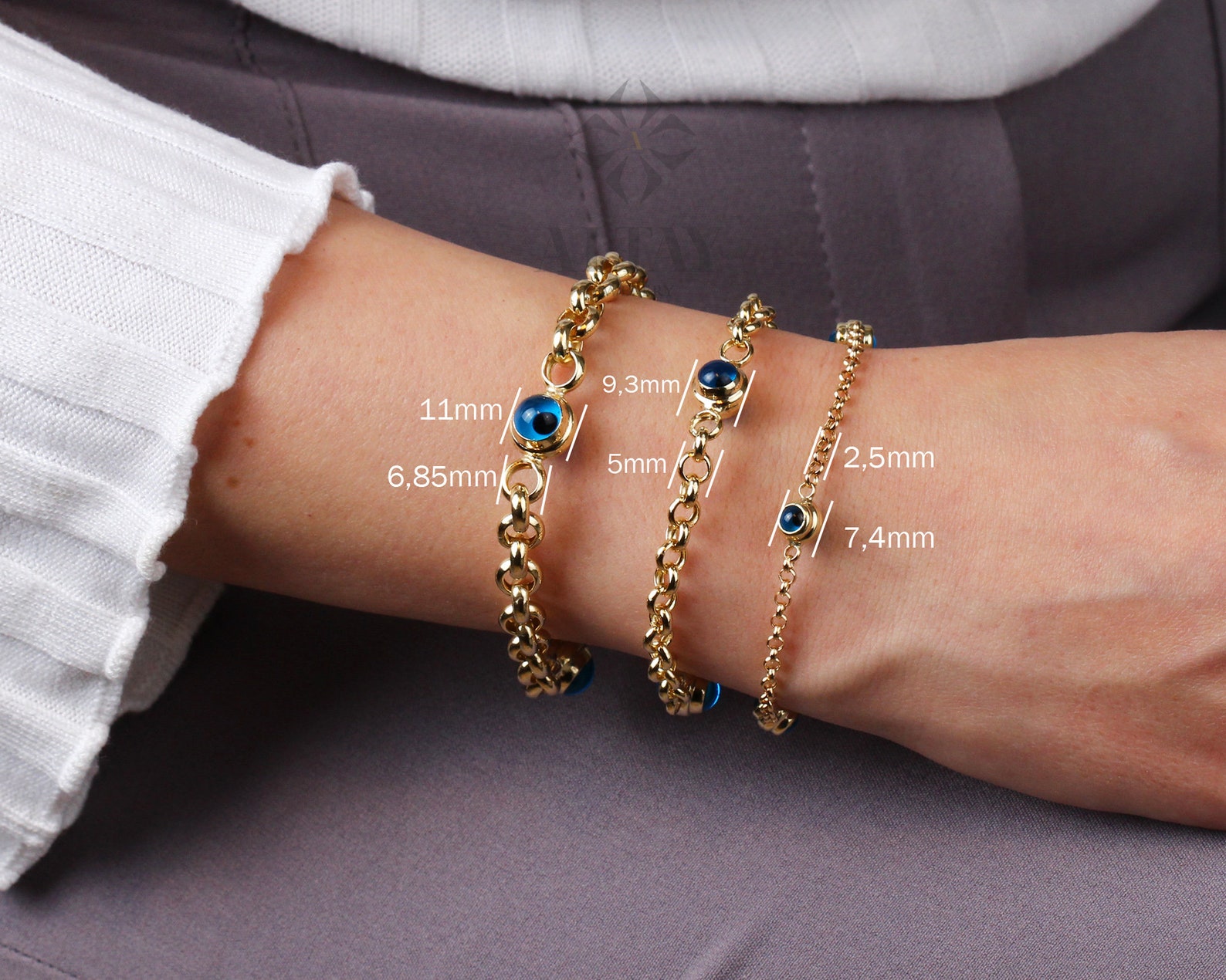 14K Gold Evil Eye Bracelet Gold Rolo Chain Bracelet Evil Eye - Etsy