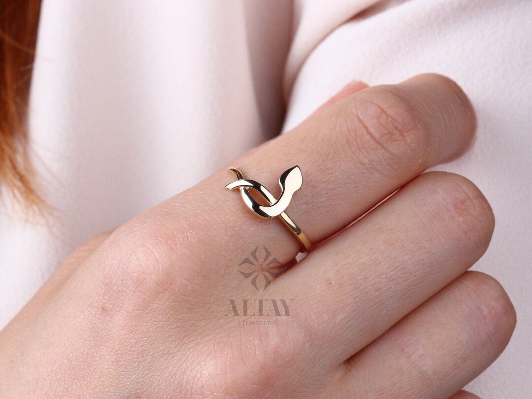 14K Gold Snake Ring, Snake Band, Open Serpent Jewelry, Dainty Stacking ...
