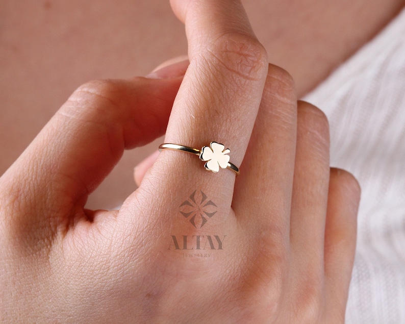 14K Gold Four Leaf Clover Ring, Dainty Good Luck Ring, Clover Lucky ...