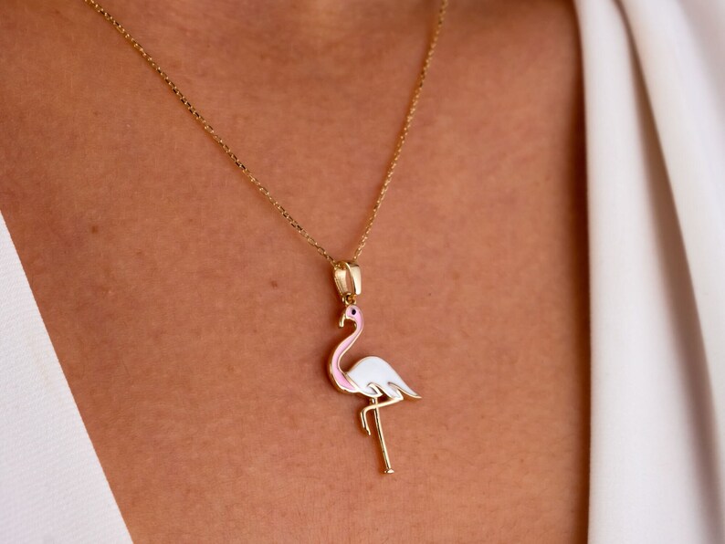 14K Gold Flamingo Necklace Dainty Flamingo Pendant Bird - Etsy