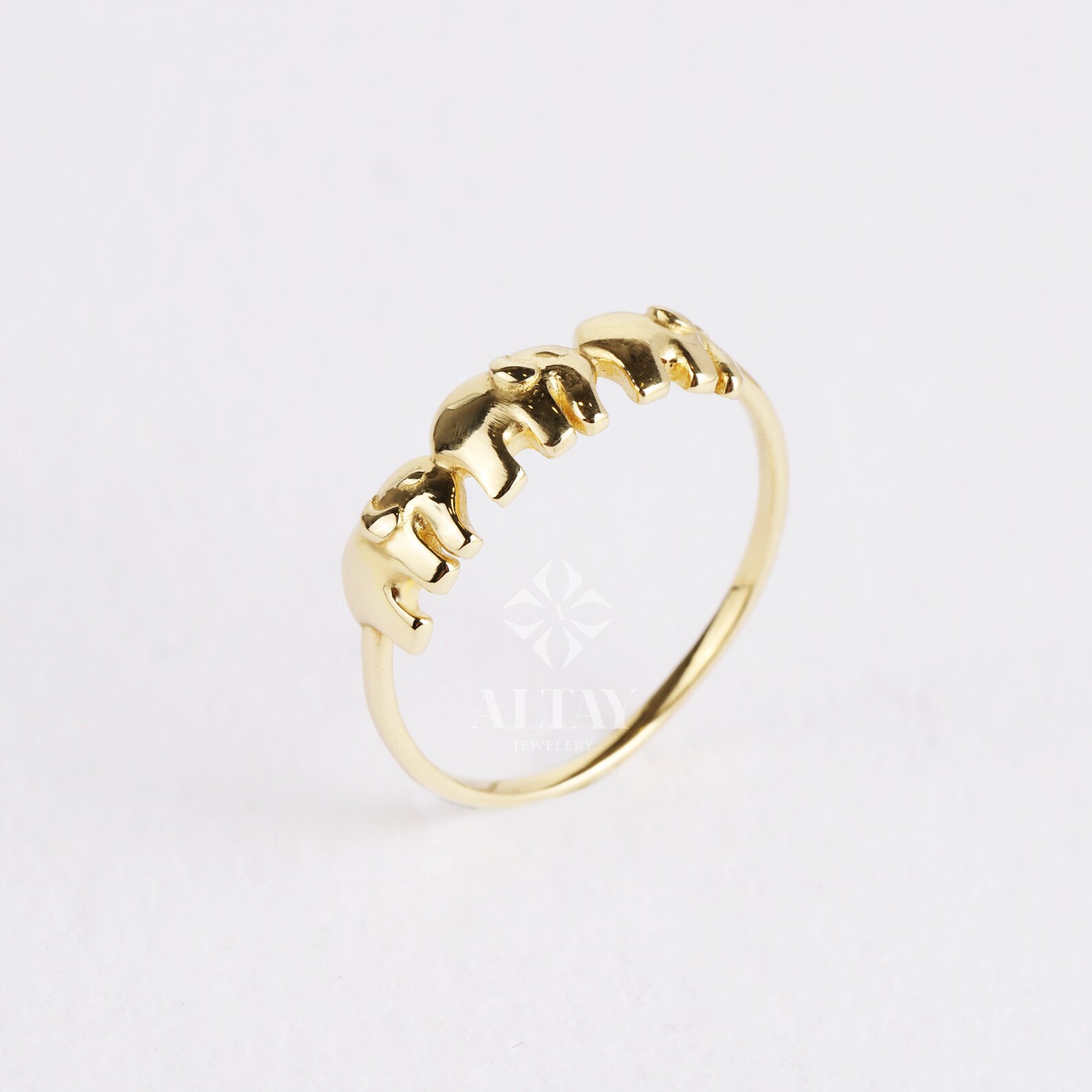 14K Gold Three Elephant Ring, Stacking Elephant Ring, Animal Gold Band ...