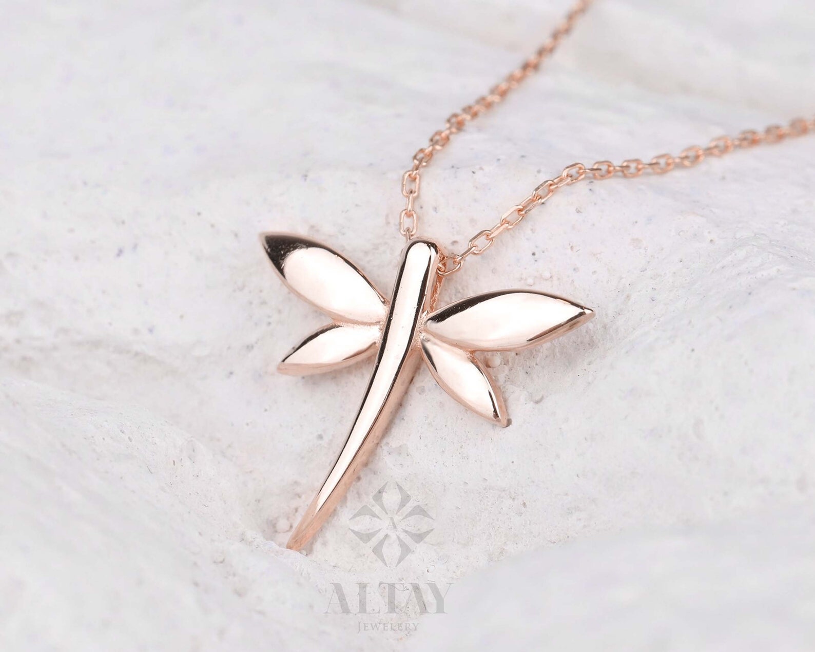 14K Gold Dragonfly Necklace, Dragonfly Charm Pendant, Minimalist ...