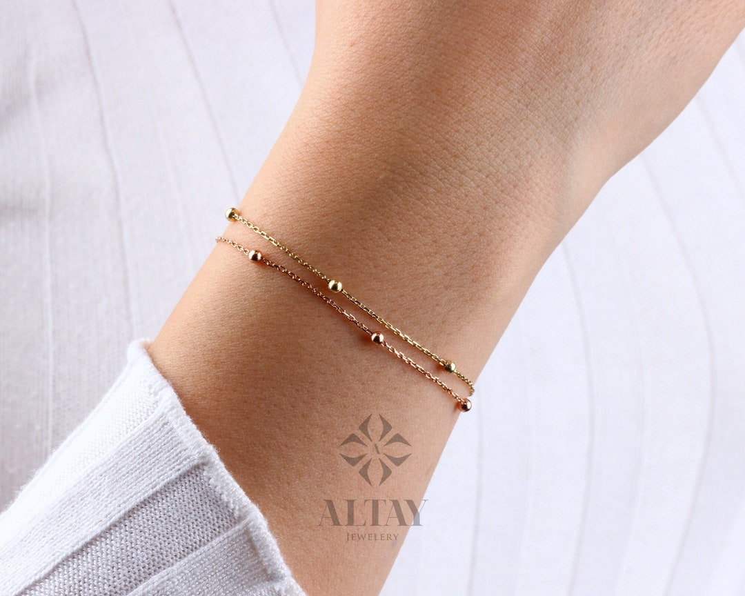 14K Gold Ball Chain Bracelet, Tiny Beaded Bracelet, Multi Balls Chain ...