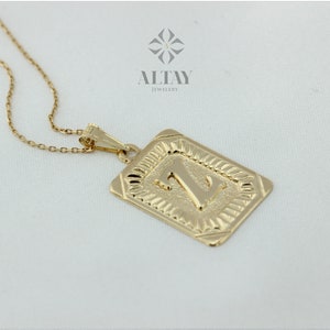 14K Gold Initial Necklace, Gold Letter Necklace, Square Block Letter ...