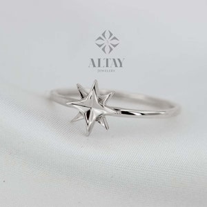 14K Gold North Star Ring, Iconic Signet Star Ring, Gold Starbust Ring ...