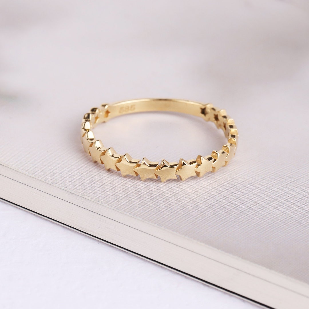 14K Gold Star Ring, Gold Multi Stars Ring, Starburst Minimalist Ring ...