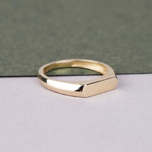 14K Gold Name Bar Ring, Small Rectangle Signet Ring, Custom Name Pinky Ring, Minimalist ...