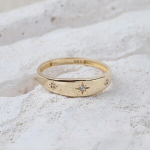 14K Gold North Star Ring, Gold Polar Star Band, Gold Cz Diamond Star ...