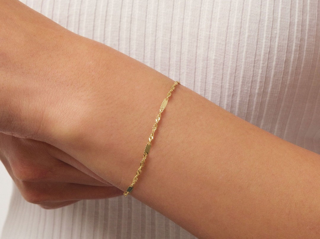14K Gold Singapore Chain Bracelet, 2MM Singapore Twist Chain Bracelet ...