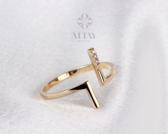 buy high quality 3x7 Dainty Bar T Ring Band 14k Gold size 4 5 6 7 8 9