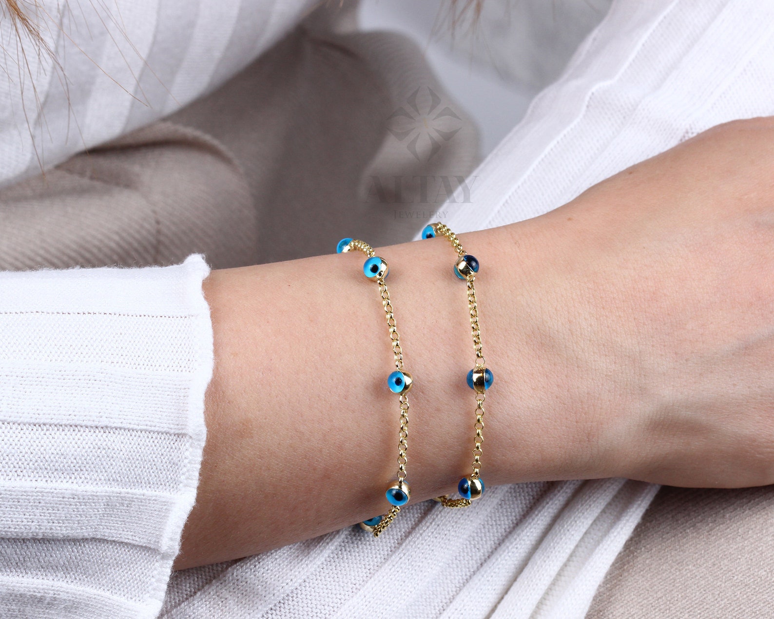 14K Gold Evil Eye Bracelet Gold Chain Bracelet Evil Eye | Etsy