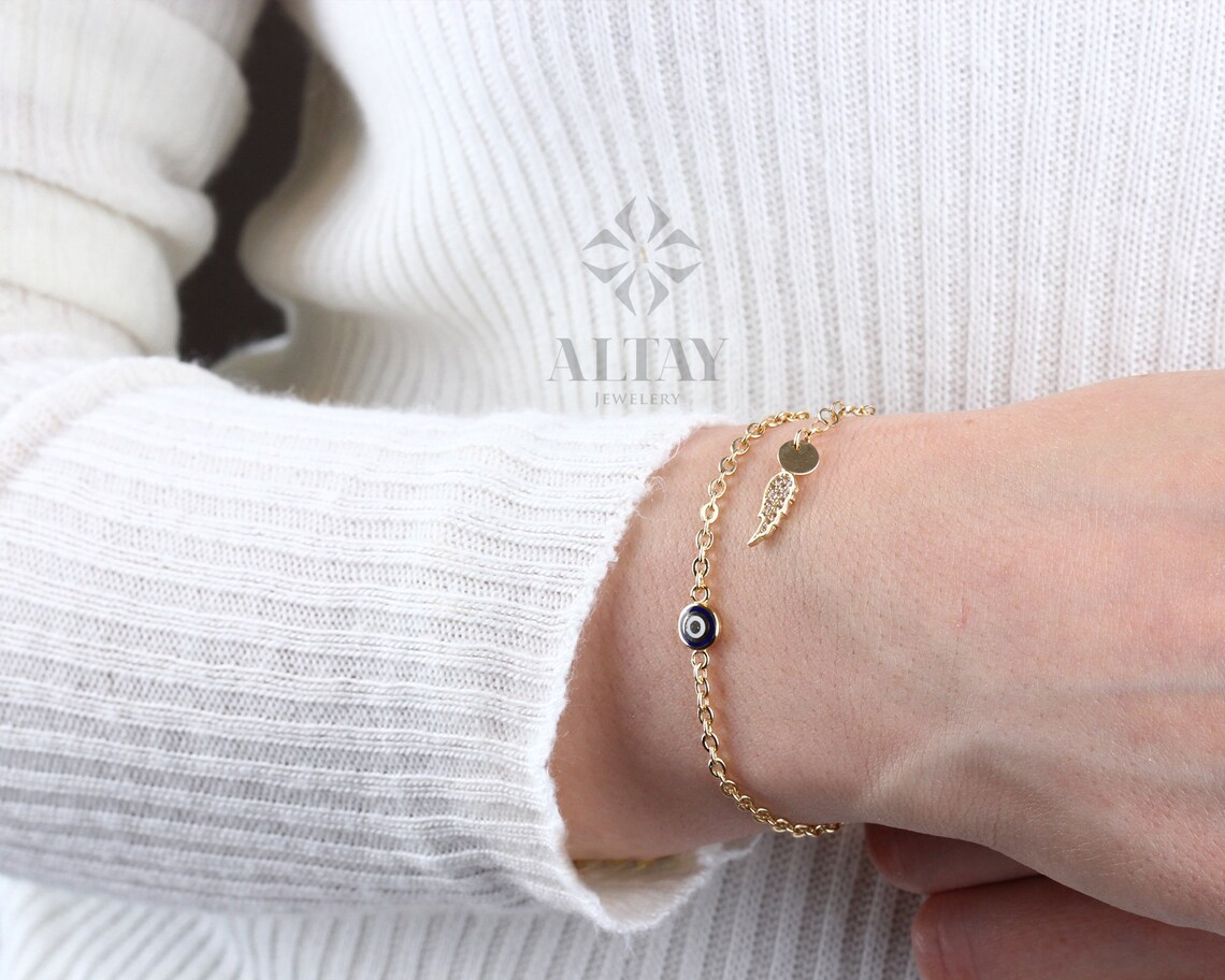 14K Gold Evil Eye Bracelet Gold Chain Bracelet Evil Eye | Etsy