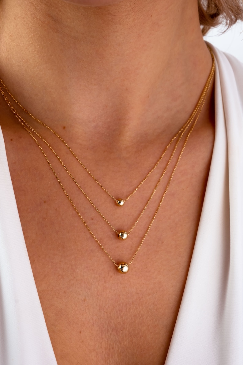 14K Gold Ball Necklace, 3 4 5 Mm Gold Ball Necklace, Gold Sphere ...