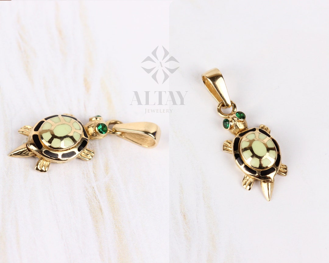 14K Gold Tortoise Pendant, Turtle Necklace, Phosphorus Caretta Caretta ...