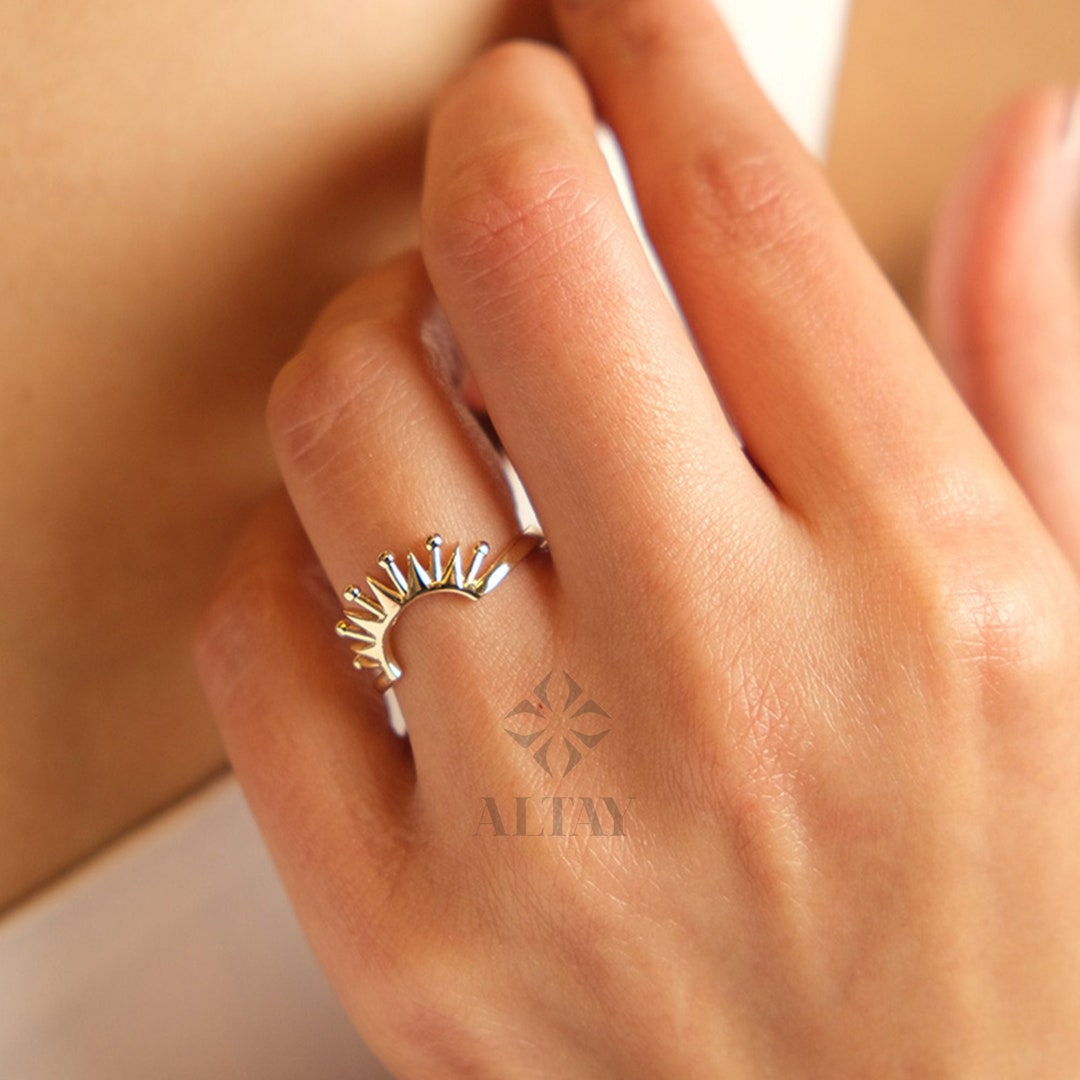14K Gold Sunshine Ring, Half Sunburst Ring, Rising Sun Ring, Gold Crown ...