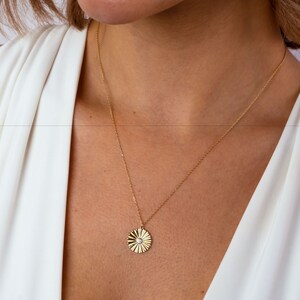 14K Gold Sunshine Necklace, Circle Sunshine Pendant, Disc Sun Charm ...