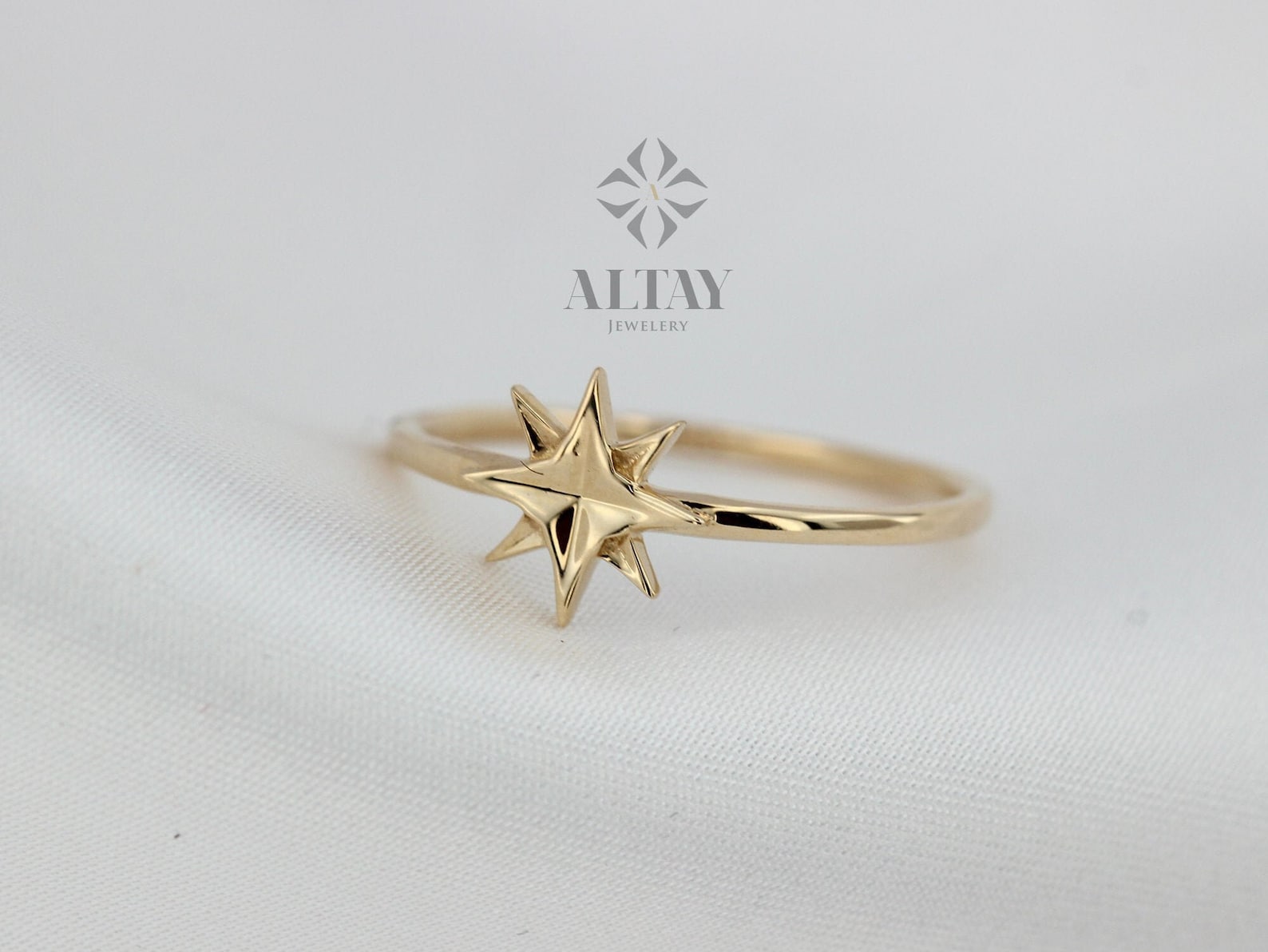 14K Solid Gold North Star Ring Star Stackable Ring Dainty - Etsy