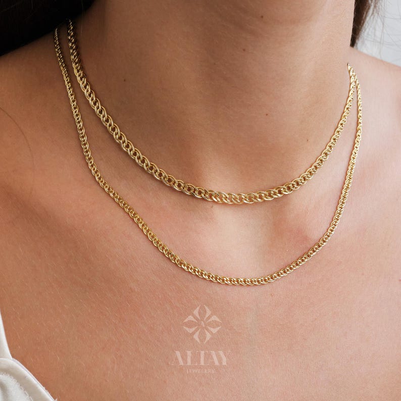 14K Gold Nonna Chain Necklace, 3mm 4.5mm Nonna Charm Choker Long Thick ...