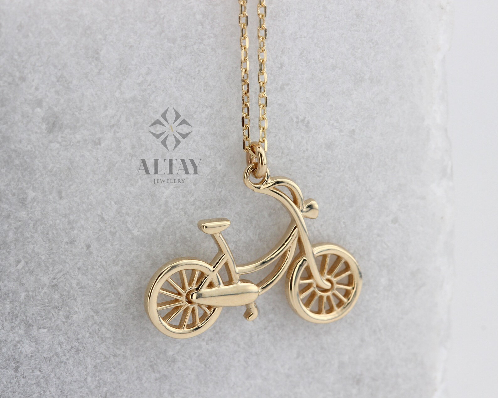 14k Solid Gold Bike Pendant Cute Bicycle Necklace Sports | Etsy