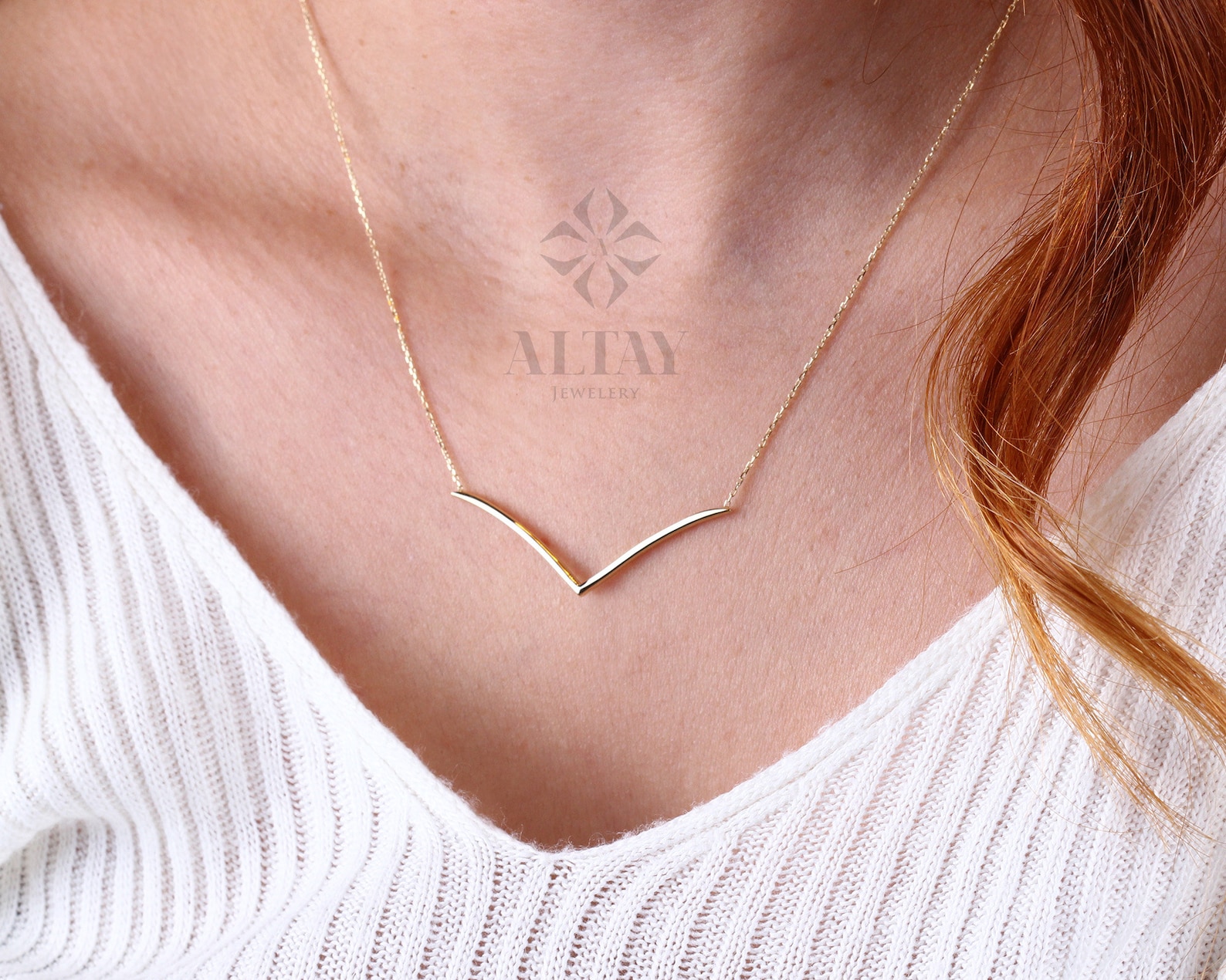14K Gold V Shaped Necklace, Chevron Necklace, Dainty V Pendant ...