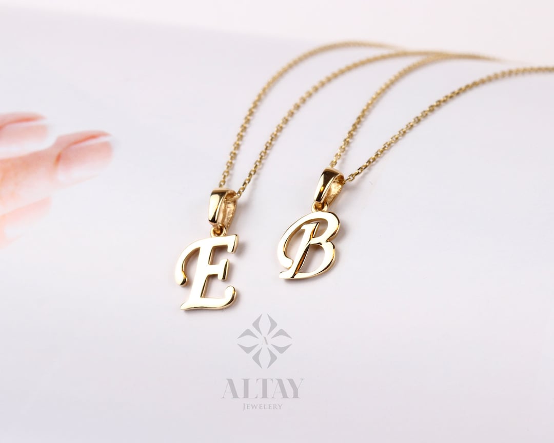 14K Gold Cursive Initial Necklace, Initial Charm Letter Necklace ...