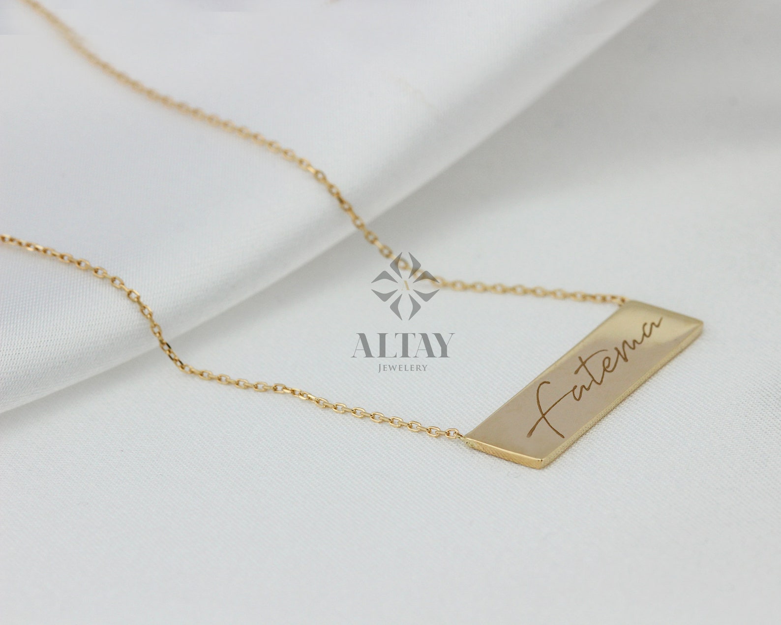 Bar Name Tag Necklace 14K Solid Gold Customize Personalized | Etsy