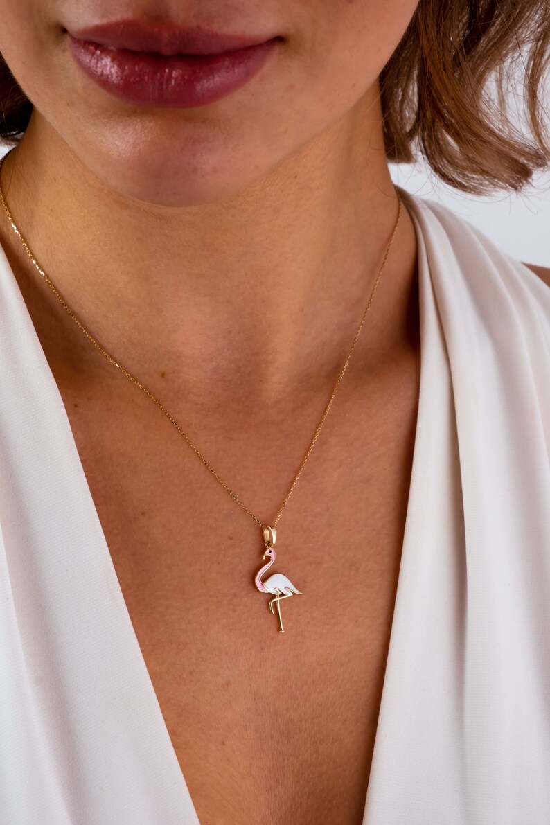 14K Gold Flamingo Necklace Dainty Flamingo Pendant Bird - Etsy
