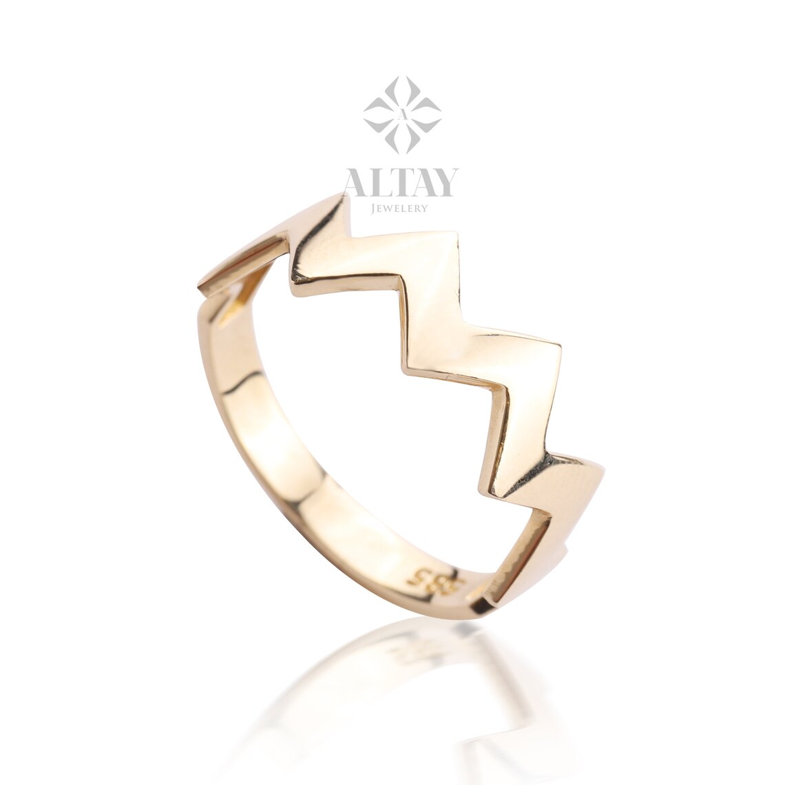 14K Gold Zigzag Ring Tiny Gold Ring Statement Ring Wave - Etsy