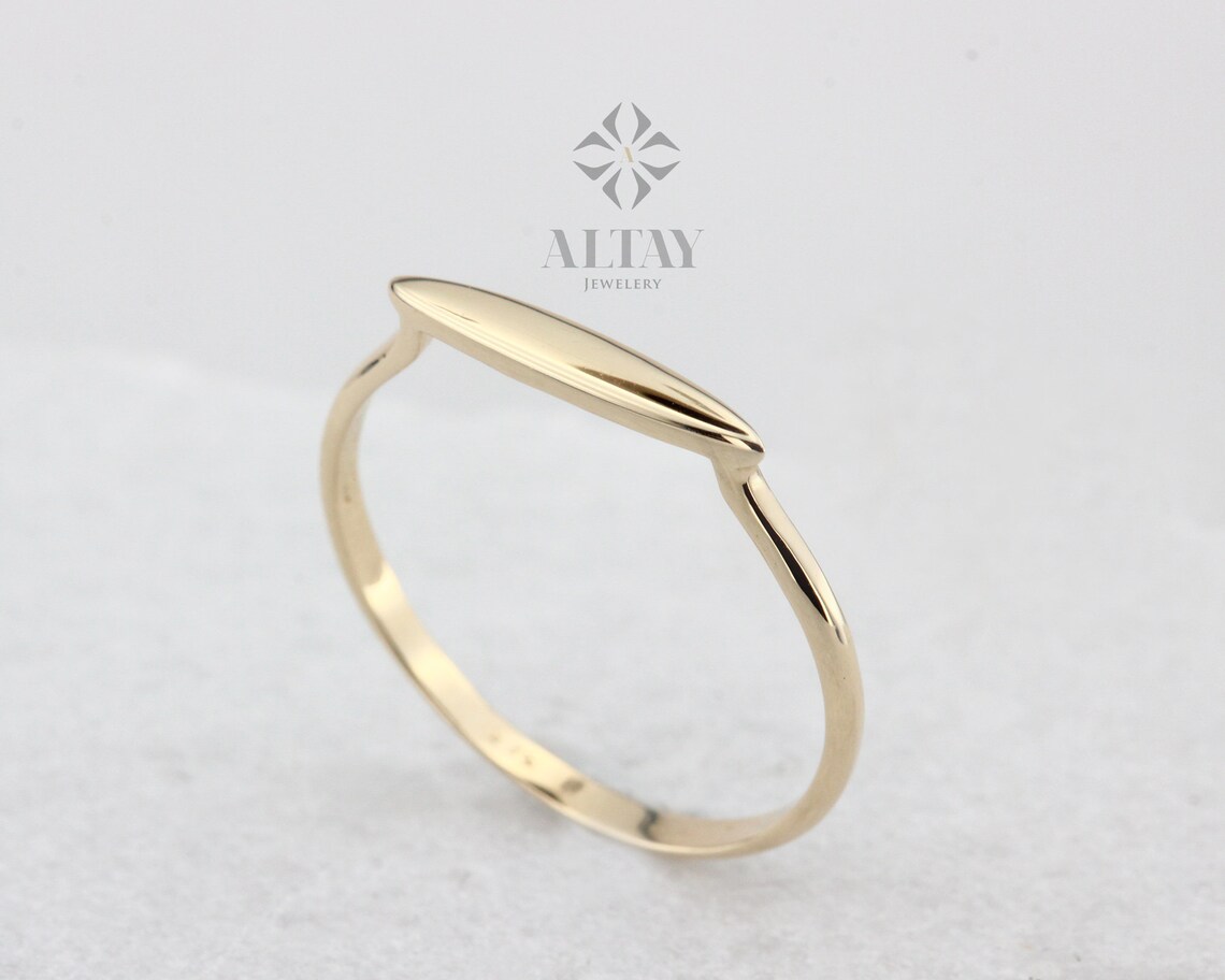 14K Solid Gold Rectangle Bar Ring Plain Stacking Ring Thin - Etsy