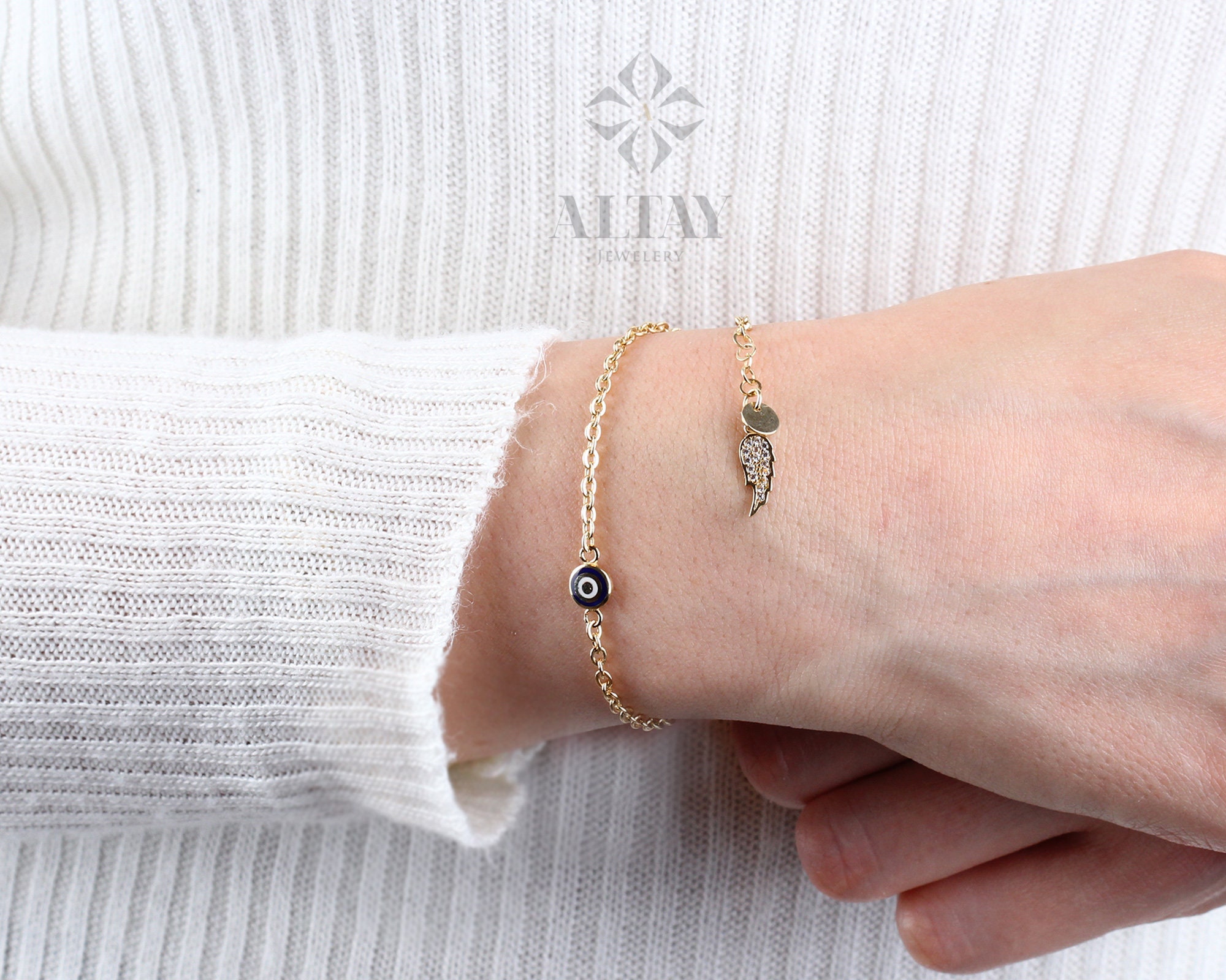 14K Gold Evil Eye Bracelet Gold Chain Bracelet Evil Eye | Etsy